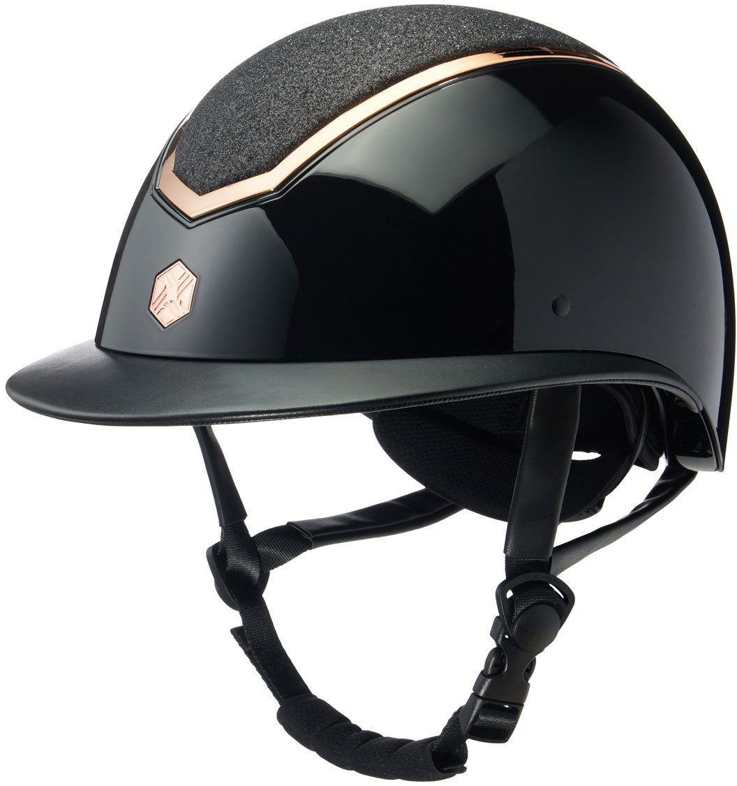 EQX Kylo Sparkly Wide Peak Riding Hat - Black Glossy/Rose Gold - Riding ...
